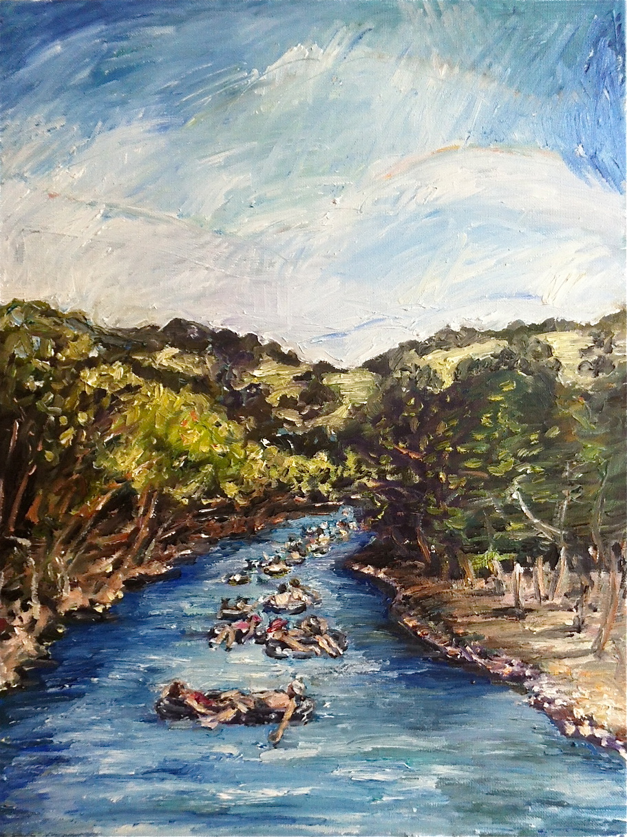 Devine Paintings: Tubing the River oil painting