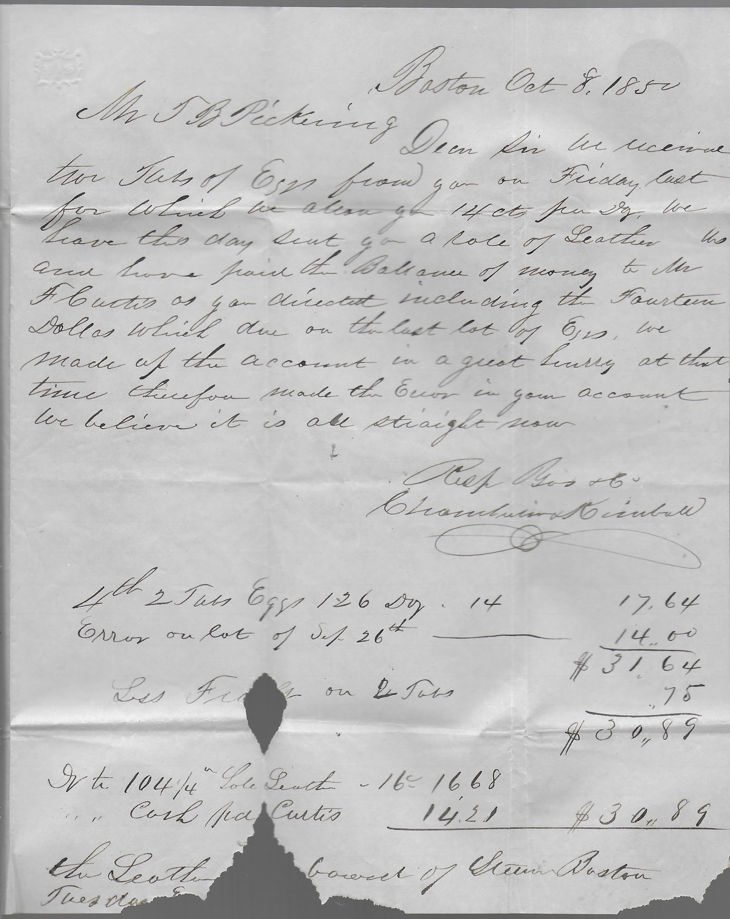 Heirlooms Reunited: 1850 letter from Chamberlain and Kimball in Boston ...