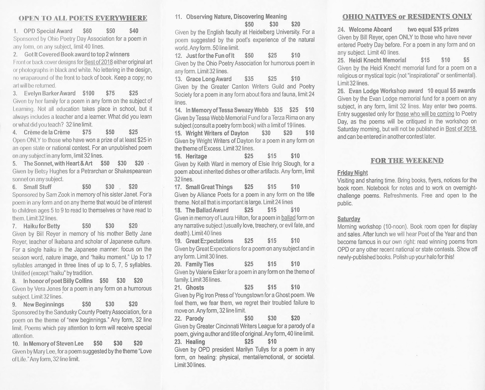 Ohio Poetry Day Association: 2018