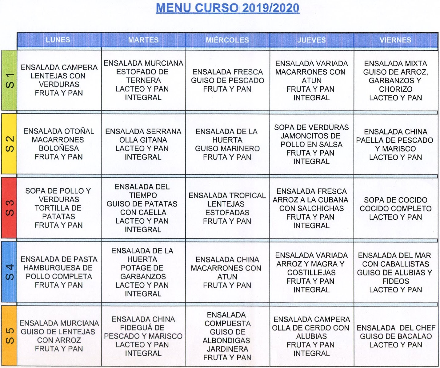 MENU COMEDOR - CEIP COMARCAL AZORÍN