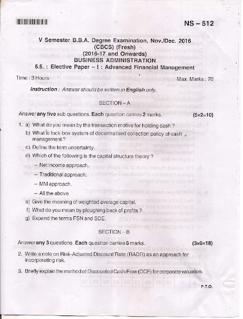 Bangalore University B.B.A. Business Administration 5.5 : Elective ...