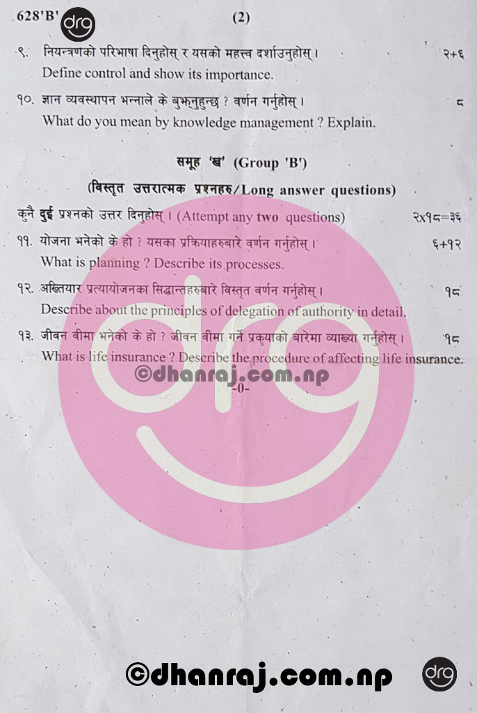 Business Studies | Class 12 | Question Paper 2076 [2019] | Sub Code ...