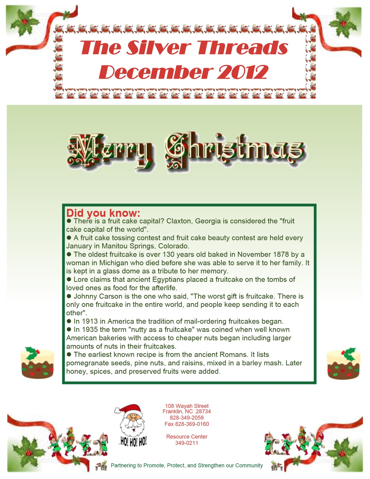 Senior Services Newsletter December 2012 Newsletter Senior Services Newsletter December 2012 Newsletter