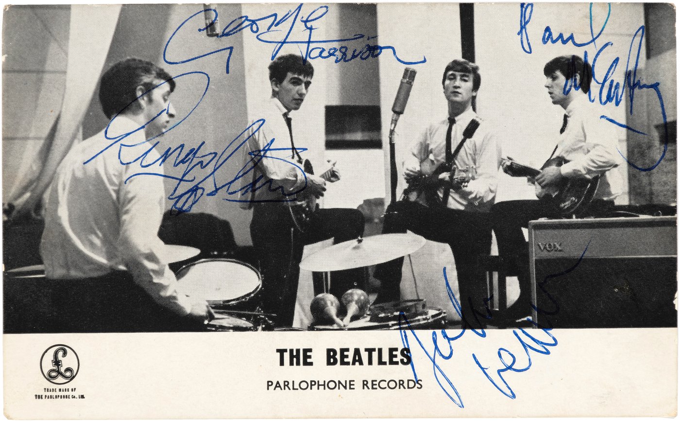 The Beatles: Vintage autographed Parlophone Records promotional ...