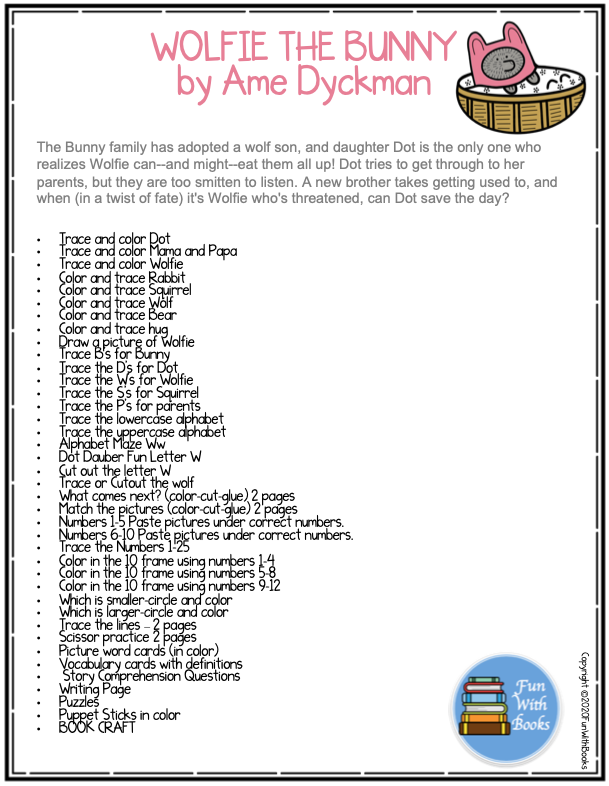 WOLFIE THE BUNNY BOOK UNIT AND CRAFT ~ Book Units by Lynn