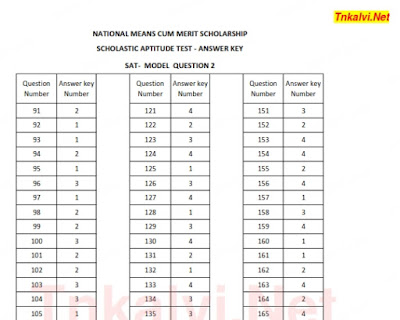 NMMS Exam - SAT Model Question Paper 2 - Answer Key - Tnkalvi .net