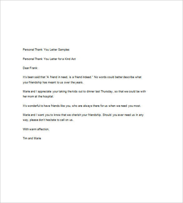 Personal Thank You Letter Format - Birthday Letter