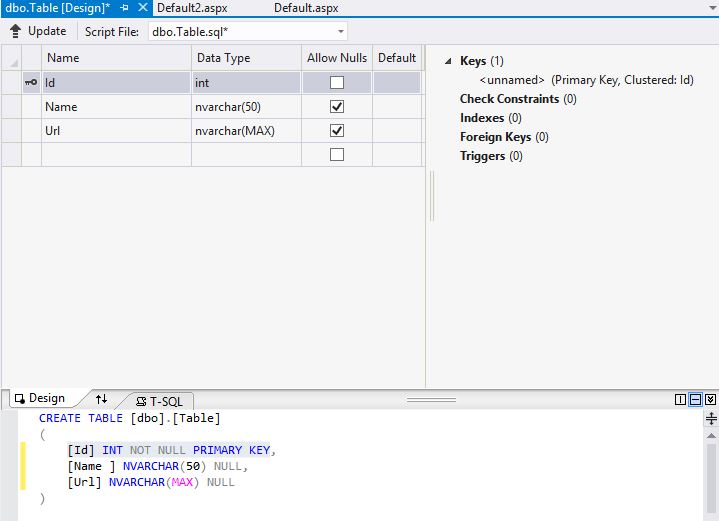 How to make Database table in visual studio 2012