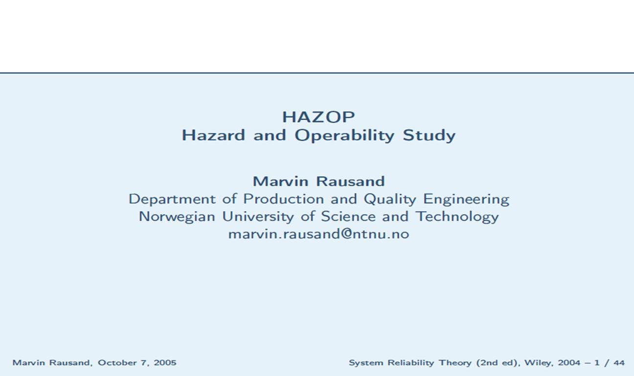 OSH The Journey: HAZOP - Hazard and Operability Study