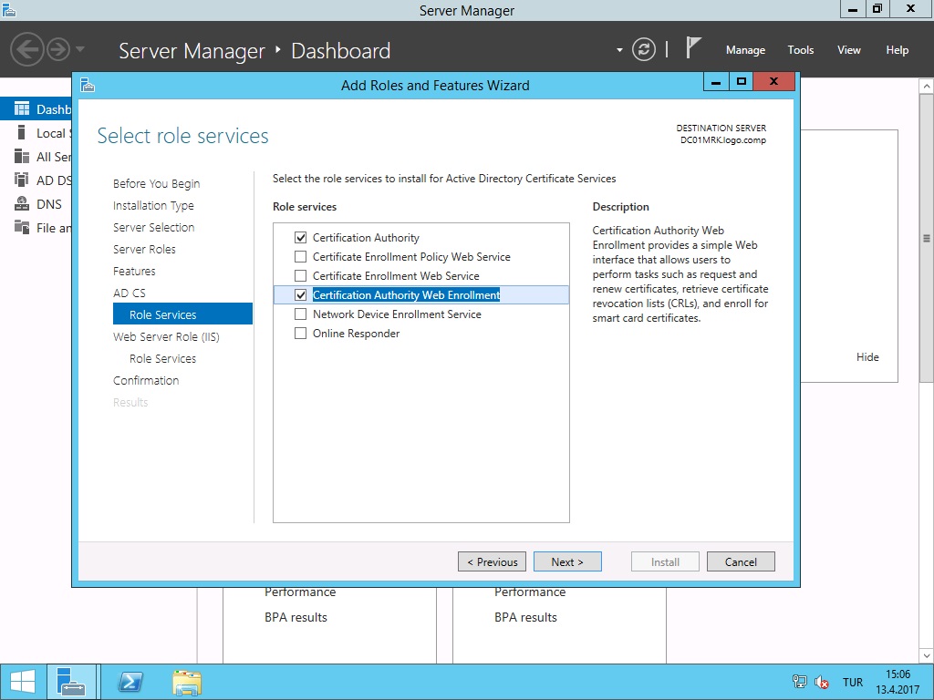 Active Directory Certificate Services Kurulumu