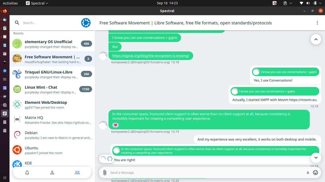 Chat Bubbles on Element and Several Matrix Apps