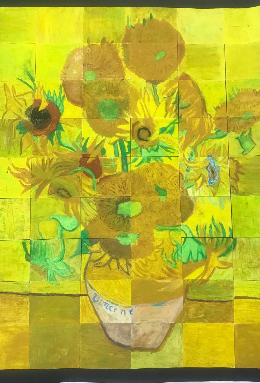 Fifth Grade - Vincent Van Gogh - Collaborative Oil Pastel Grid Drawing