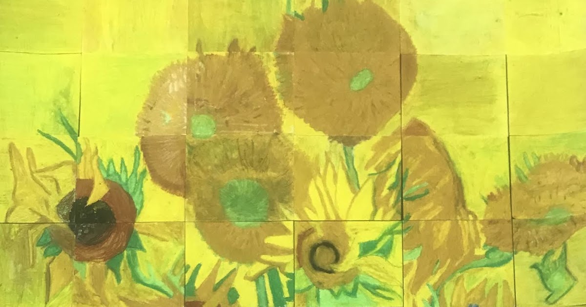 Fifth Grade - Vincent Van Gogh - Collaborative Oil Pastel Grid Drawing