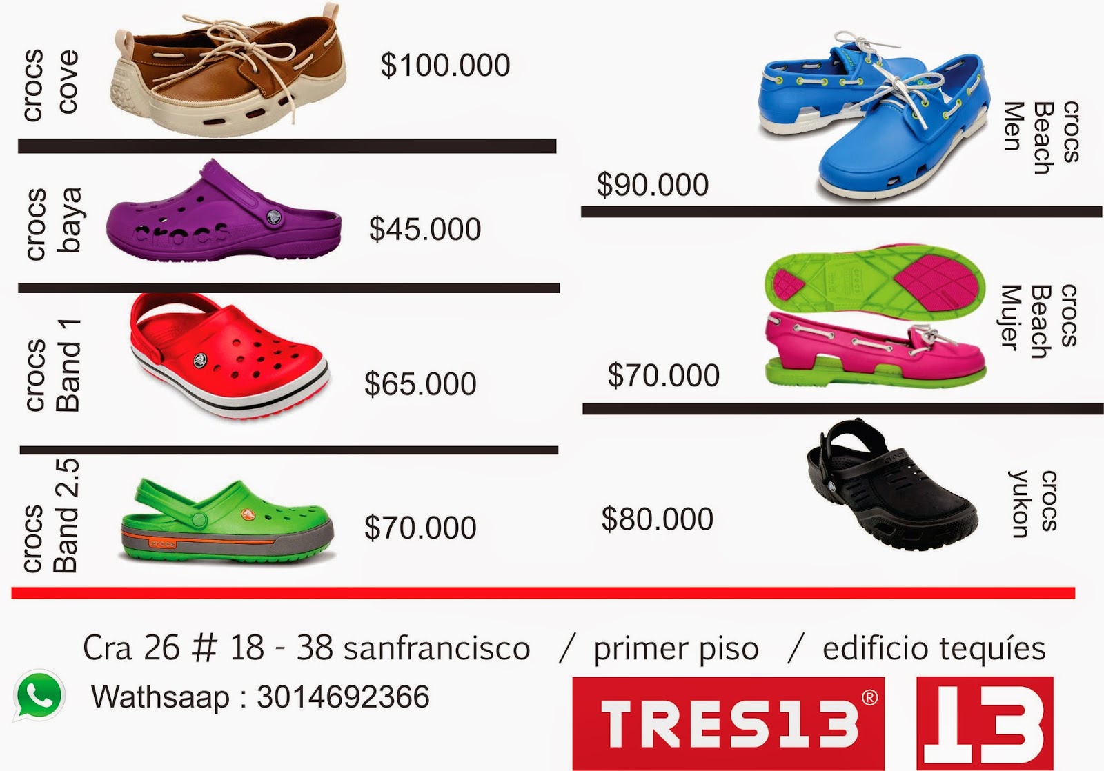 TRES13 BUCARAMANGA: CROCS DISPONIBLES