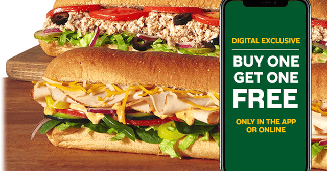 Buy One, Get One Free Footlong Deal at Subway When Ordered Online or ...