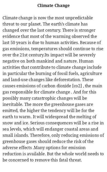 Easy Paragraph on 'Climate Change' for students free downloadable ...