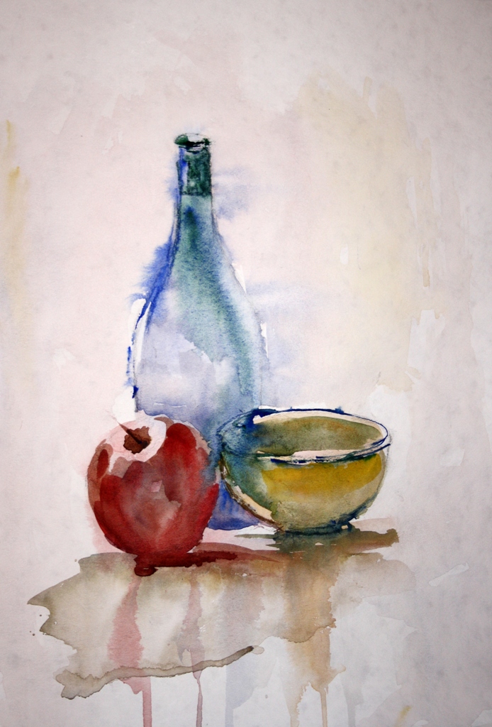Mercedes Peña, acuarela y otras técnicas.: Bodegón de colores primarios