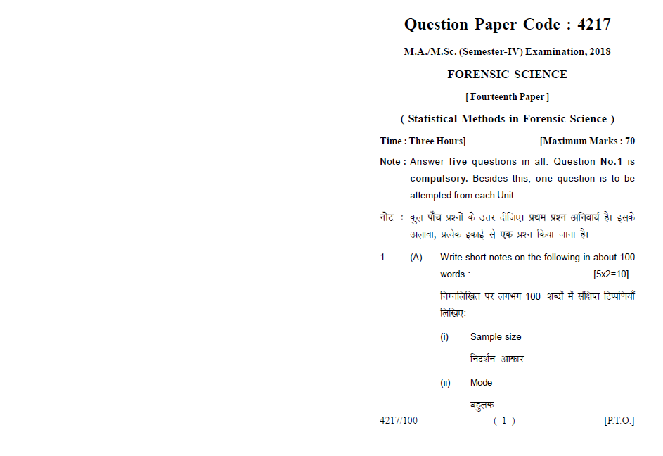 Lucknow University M.A./M.Sc. (Semester - IV) FORENSIC SCIENCE ...