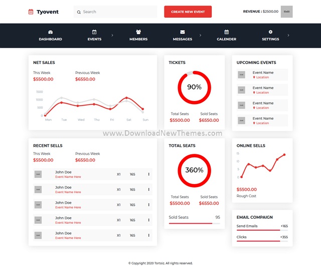 Tyovent Event Management Dashboard ReactJS Template - Download New Themes
