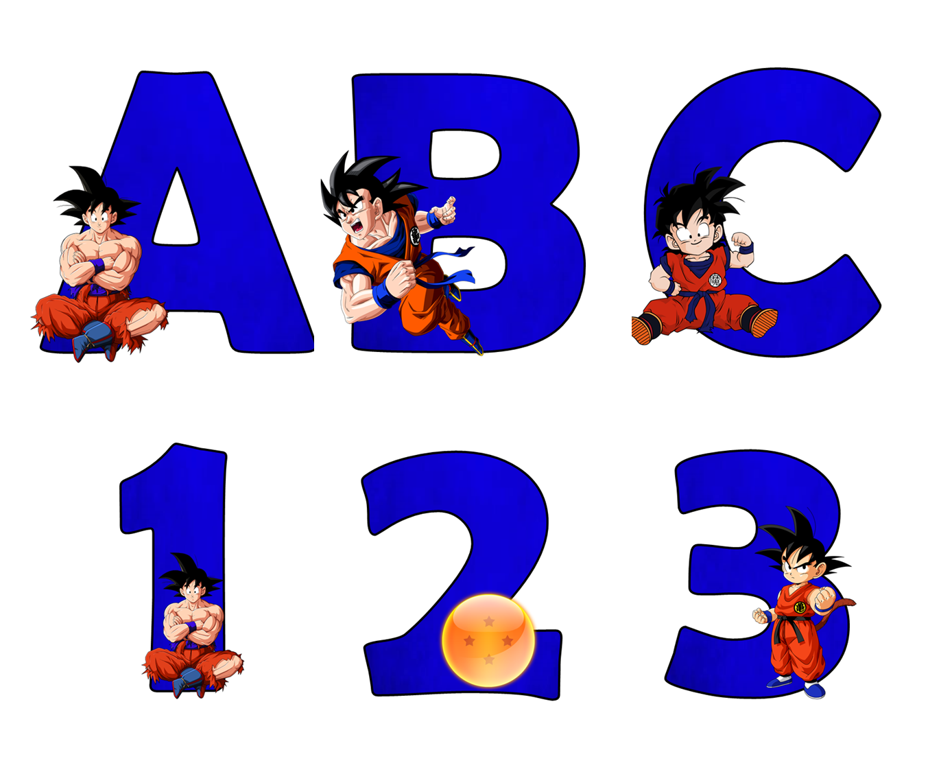 Kits imprimibles gratis : Abecedario y números Dragon ball