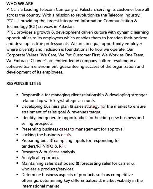 Jobs in PTCL 2021 Business Development