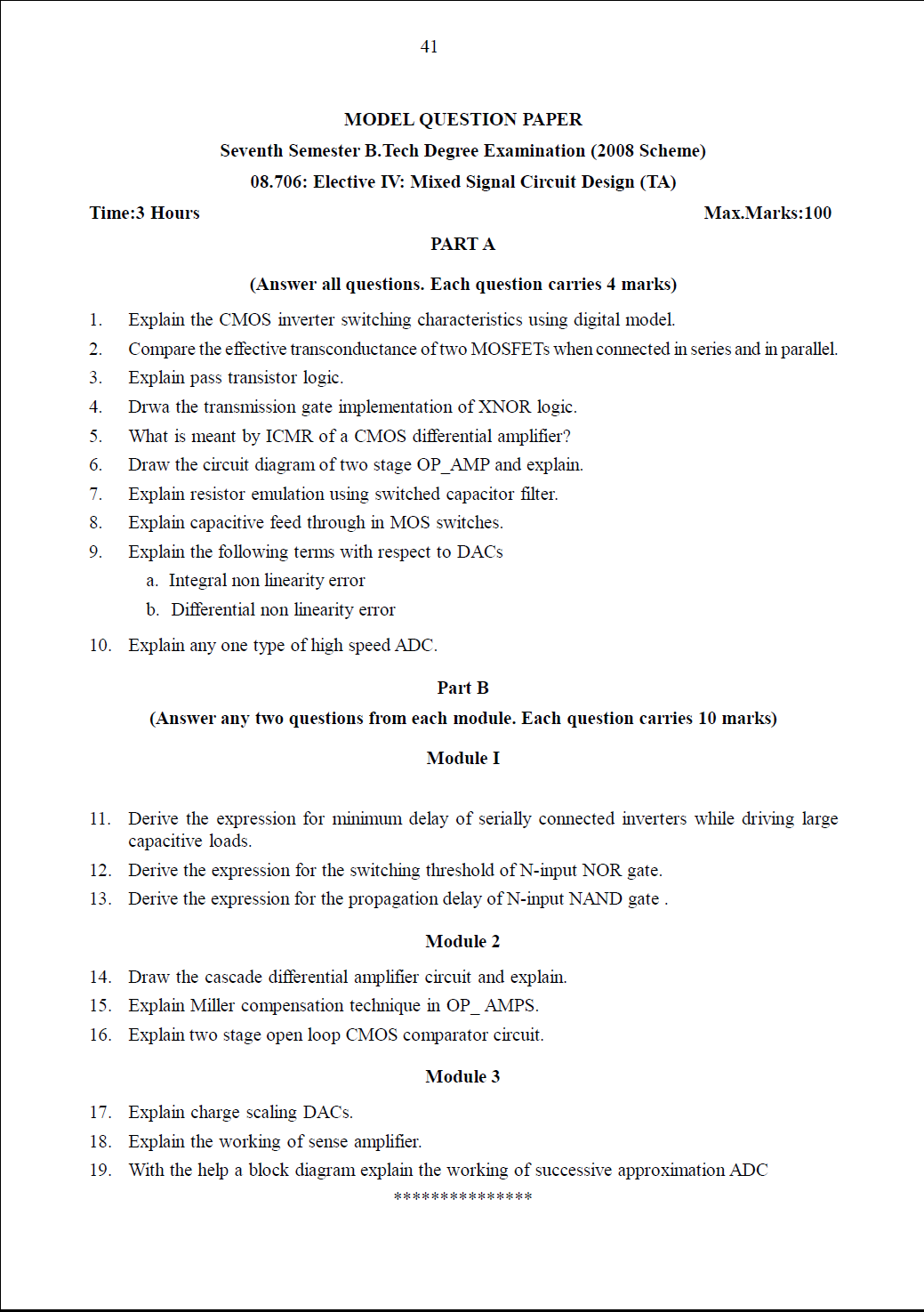 Kerala University B.Tech Mixed Signal Circuit Design (TA) 2017 Question ...