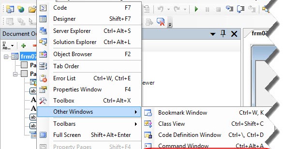 My Visual Studio: Document Outline ค้นหา Object ในฟอร์ม