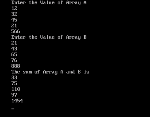 Write a Program to Sum of Two One Dimensional Array in C