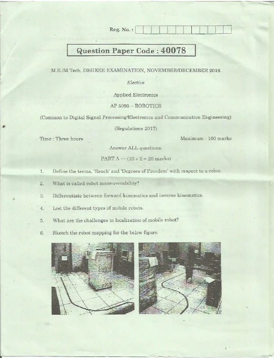 Anna University AP 5093-Robotics November/December 2018 Question Paper ...