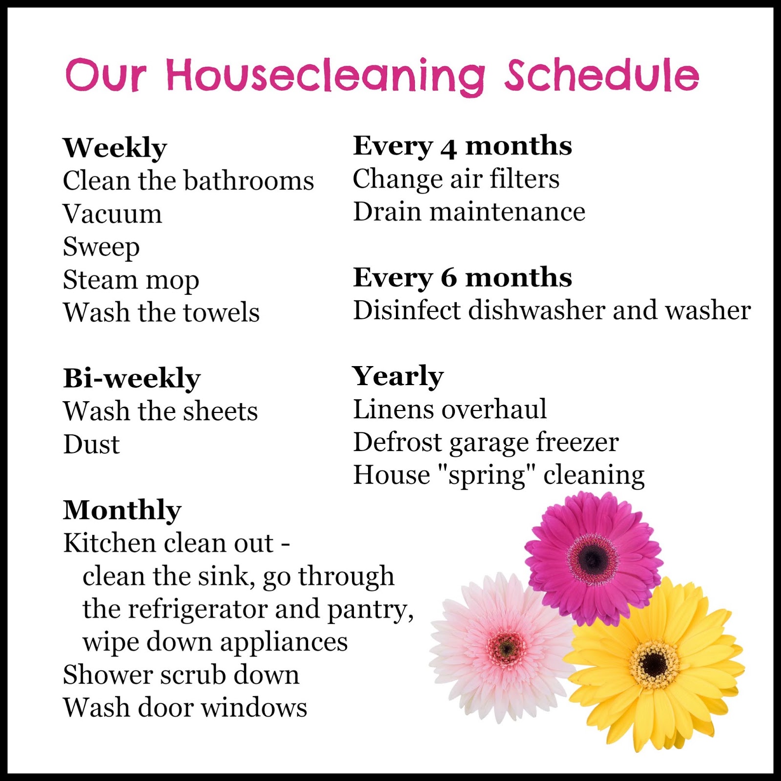 the eibls: Wellness Wednesday - House Cleaning Schedule