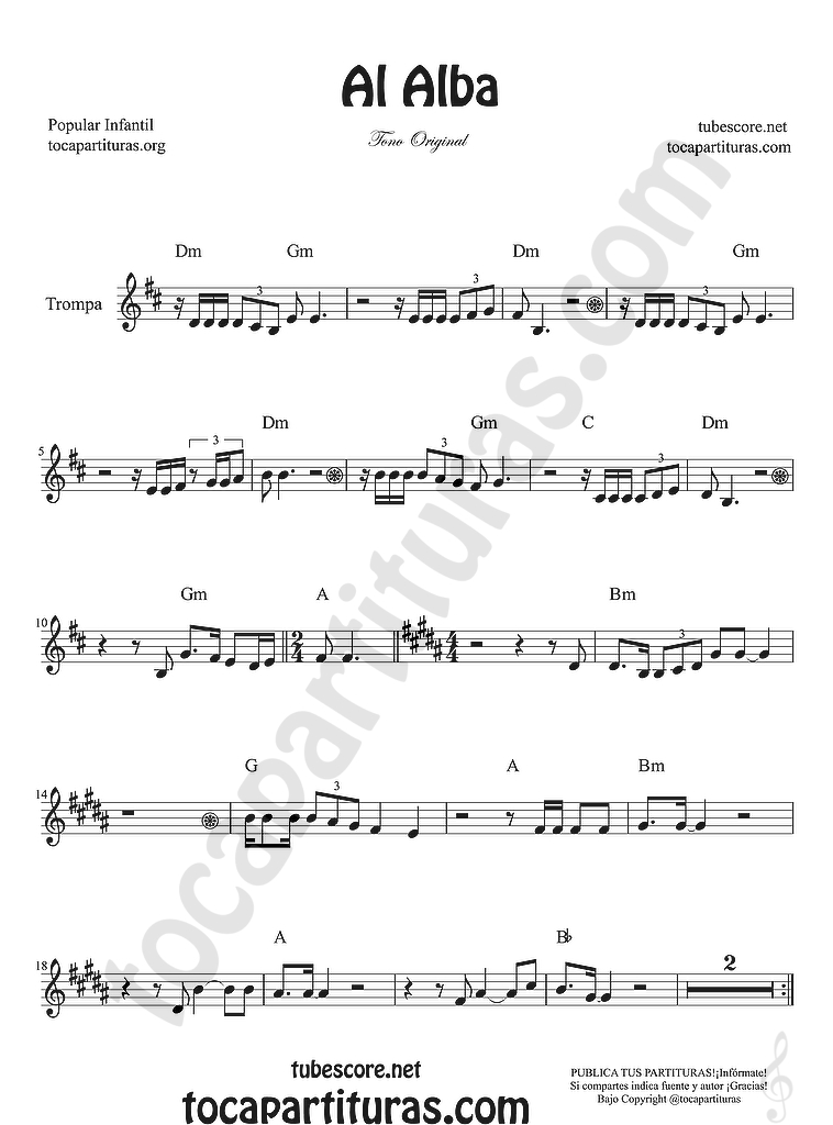 tubescore: Al Alba Sheet Music for Flute, Violin, Alto Sax, Trumpet ...