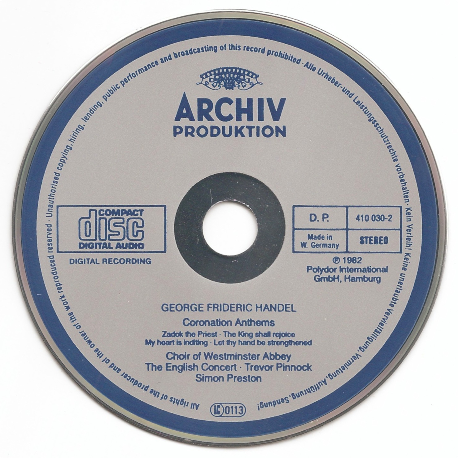 The First Pressing CD Collection: George Frideric Handel - Coronation ...