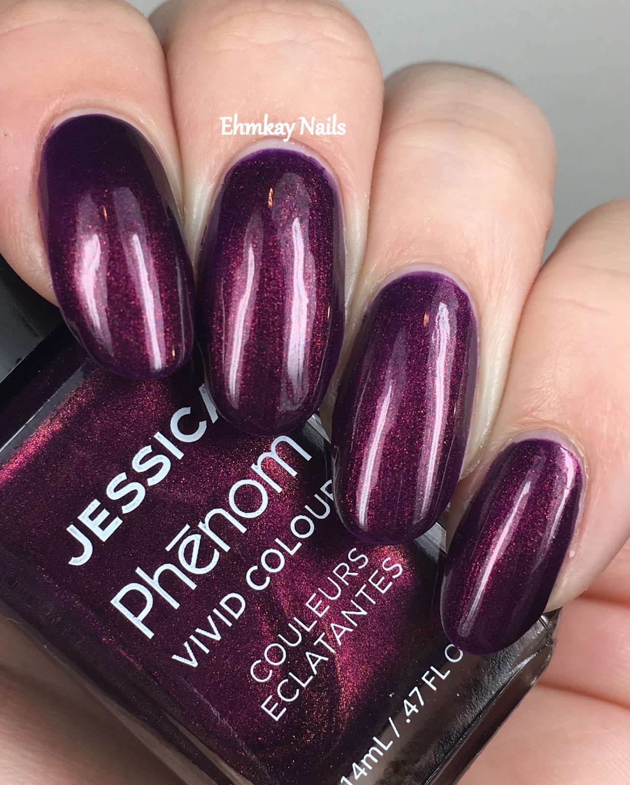 ehmkay nails: Jessica Cosmetics Phenom Red Beryl with Silver Swirl Stamping