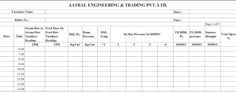LOG SHEET FOR FBC BI-DRUM BOILER