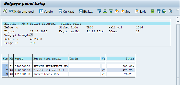FI Modülünde Satıcı Faturasının Girilmesi (FB60) | SAP Muhasebe