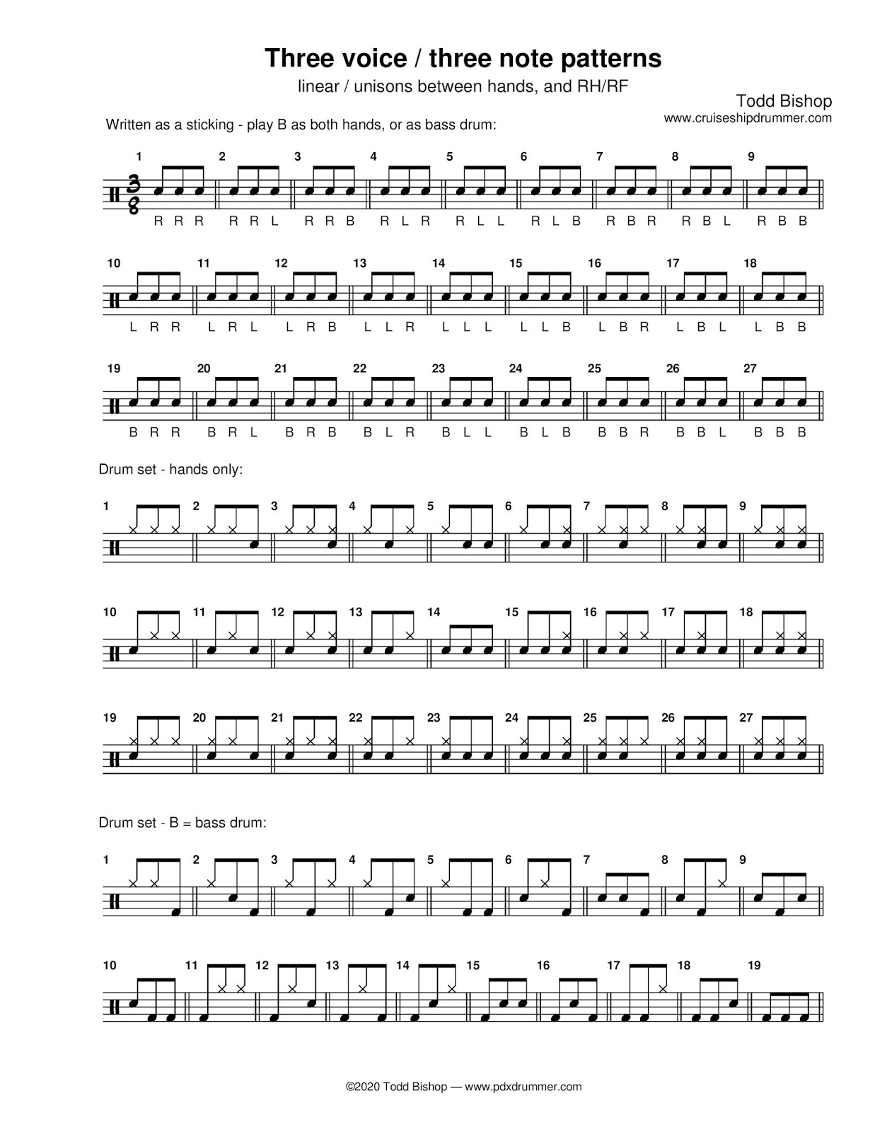 Cruise Ship Drummer!: Three voice / three note patterns