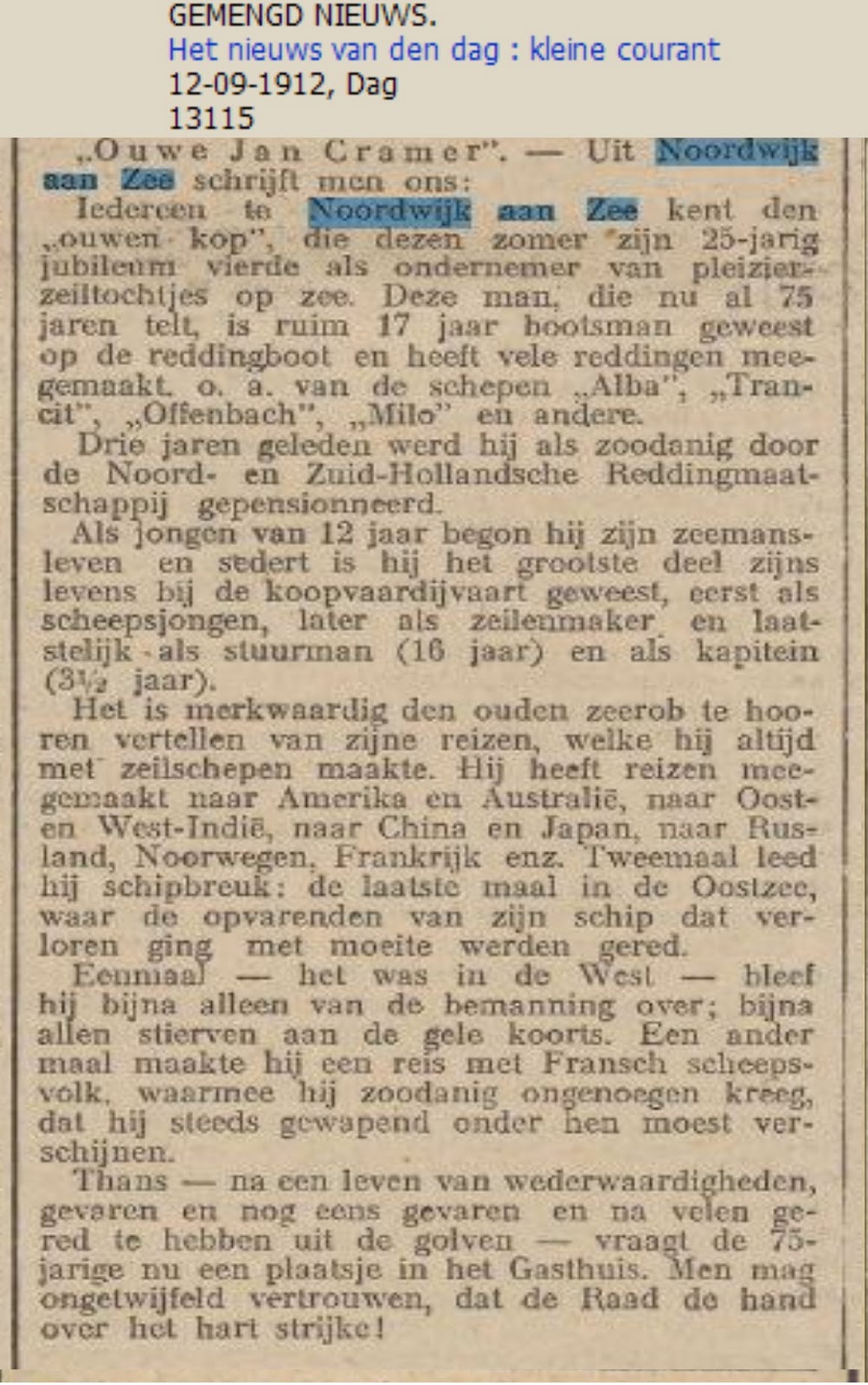 noordwijkse strand dingen: Ouwe Jan Cramer