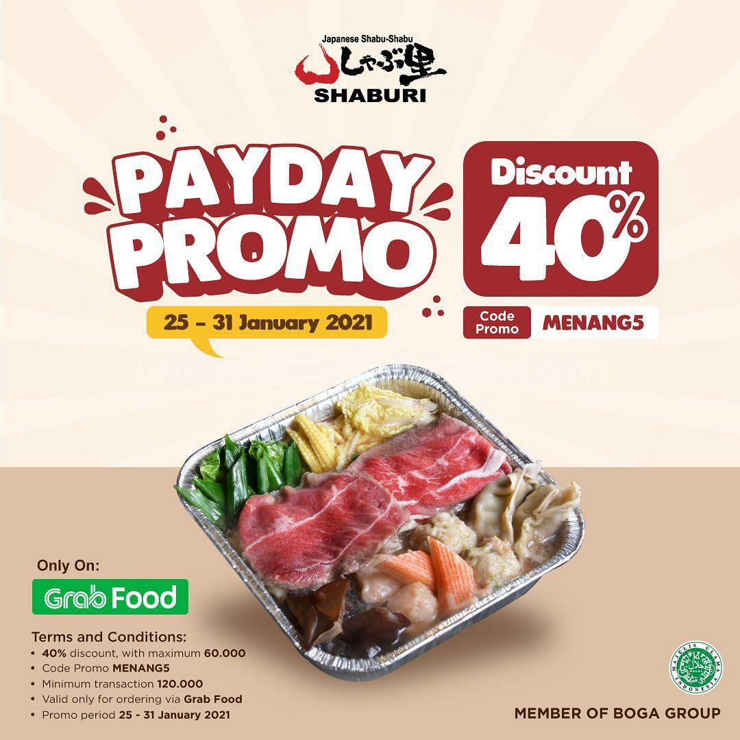 SHABURI Spesial Promo PAYDAY GRABFOOD – Diskon 40% - scanharga