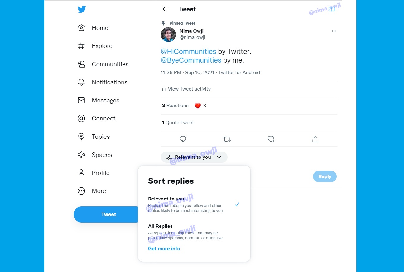 Twitter users can filter out their replies, and with the Twitter Blue ...