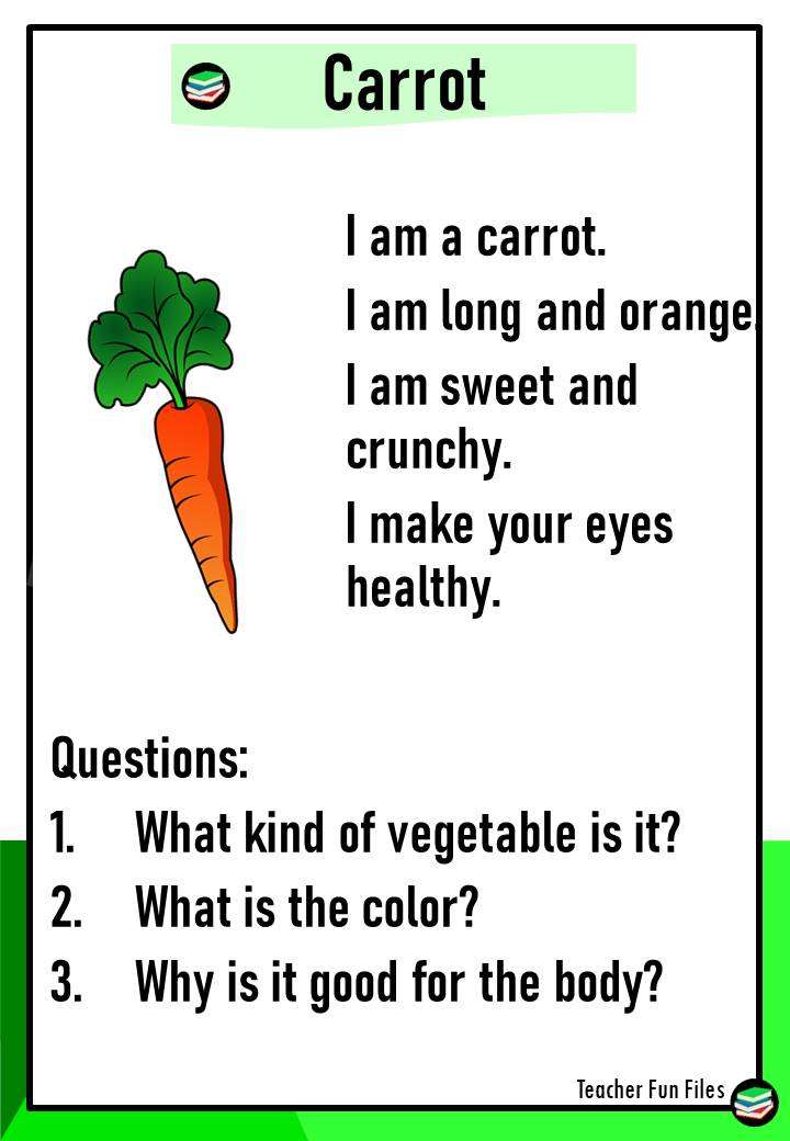Teacher Fun Files: Reading Passages about Vegetables with Comprehension ...