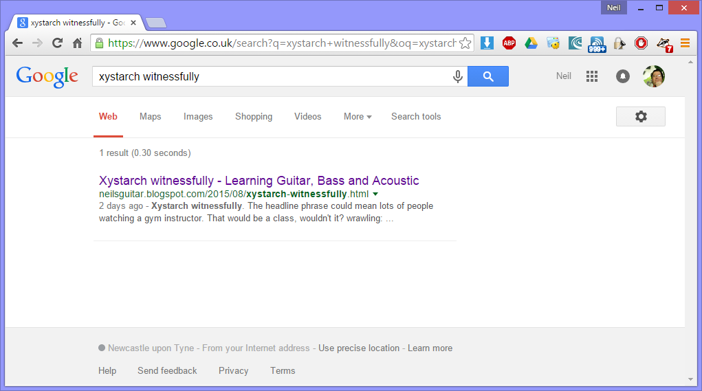 My Musings: Googlewhack! XystarchWitnessfully