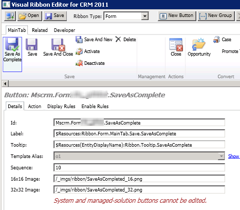 Practical Dynamics CRM: CRM 2011 Visual Ribbon Editor