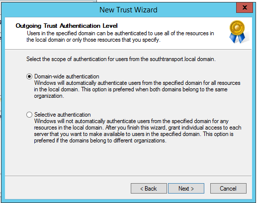 Creating a shortcut trust relationship between two separate Windows Domains