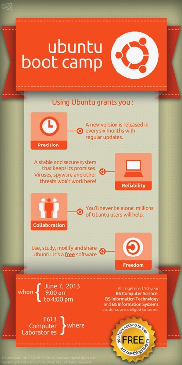 Ubuntu Boot Camp promotional poster (AdDU, 2013) | Disenyo ni Ogs