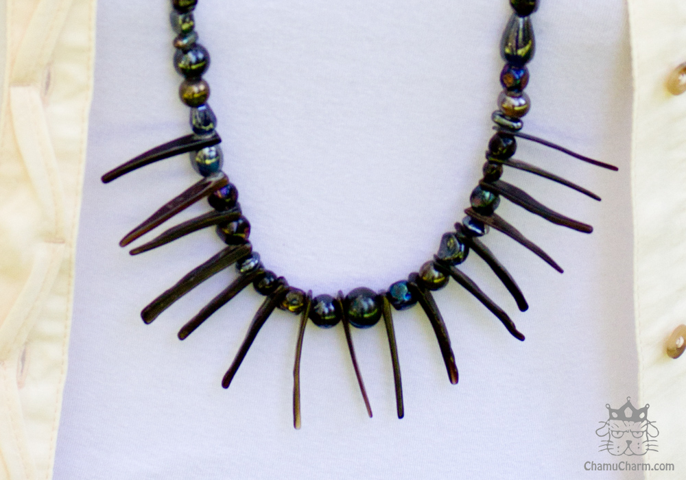 Chamu Charm: Black Spiky Shell Necklace