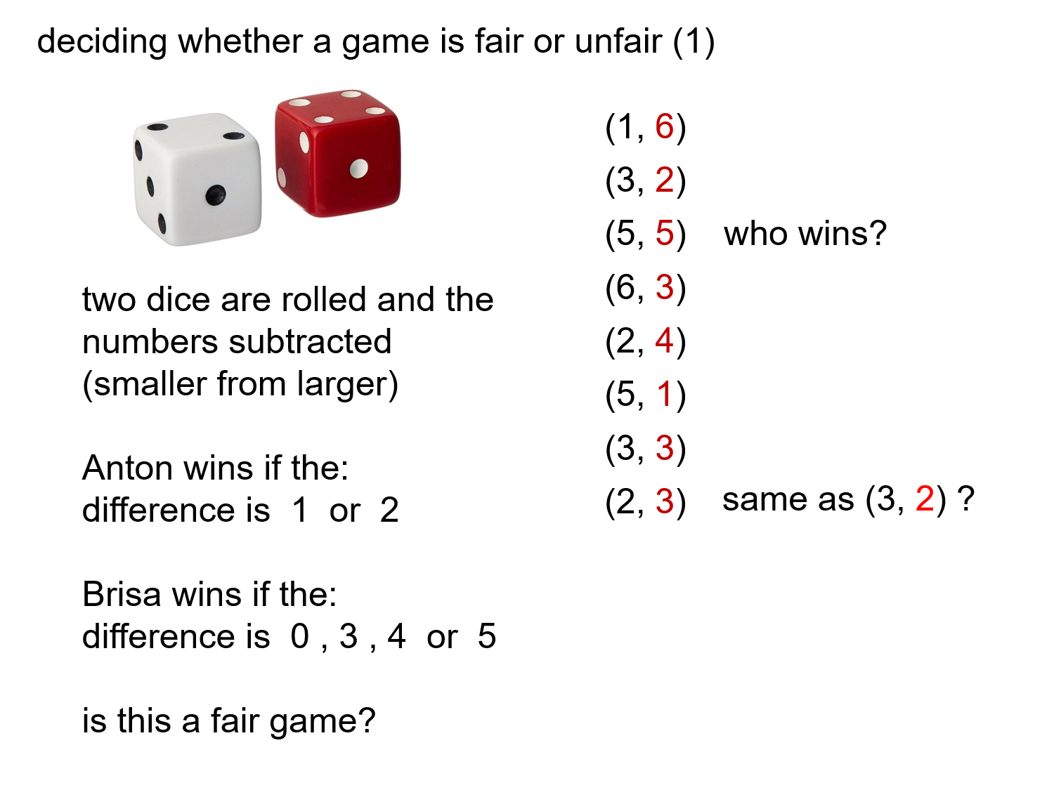MEDIAN Don Steward mathematics teaching: 2 dice, 2 way tables