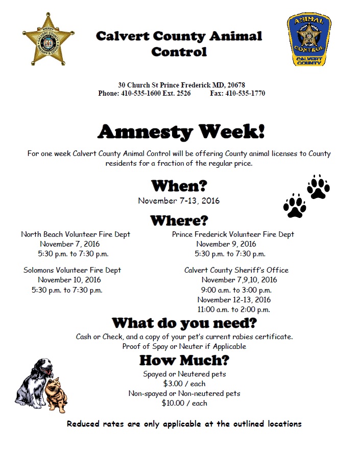Calvert County Sheriff's Office: ANIMAL CONTROL HOST 8TH ANNUAL AMNESTY ...