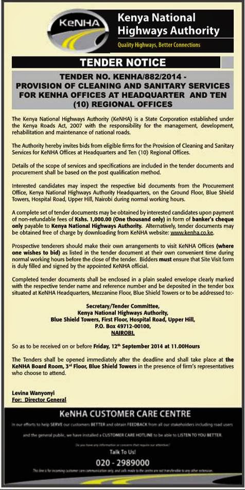 Kenya Tenders Online: KENYA NATIONAL HIGHWAYS AUTHORITY (KENHA)