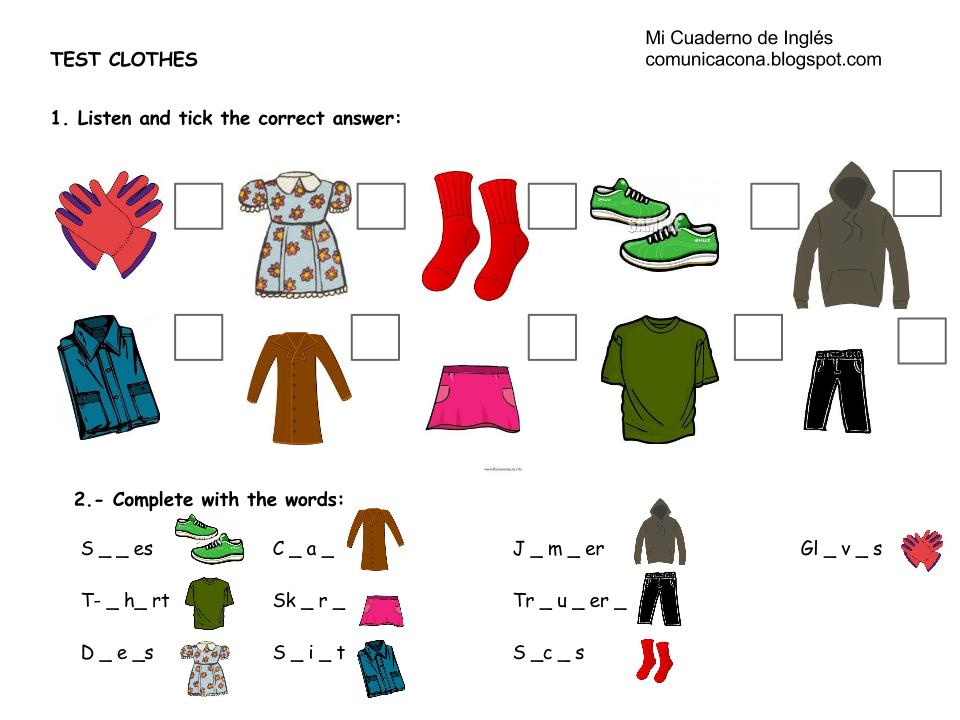 Mi cuaderno de Inglés: TEST CLOTHES