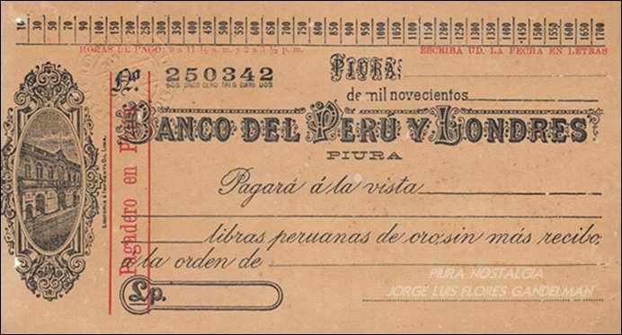 Banco del Perú y Londres de Piura - Cheque